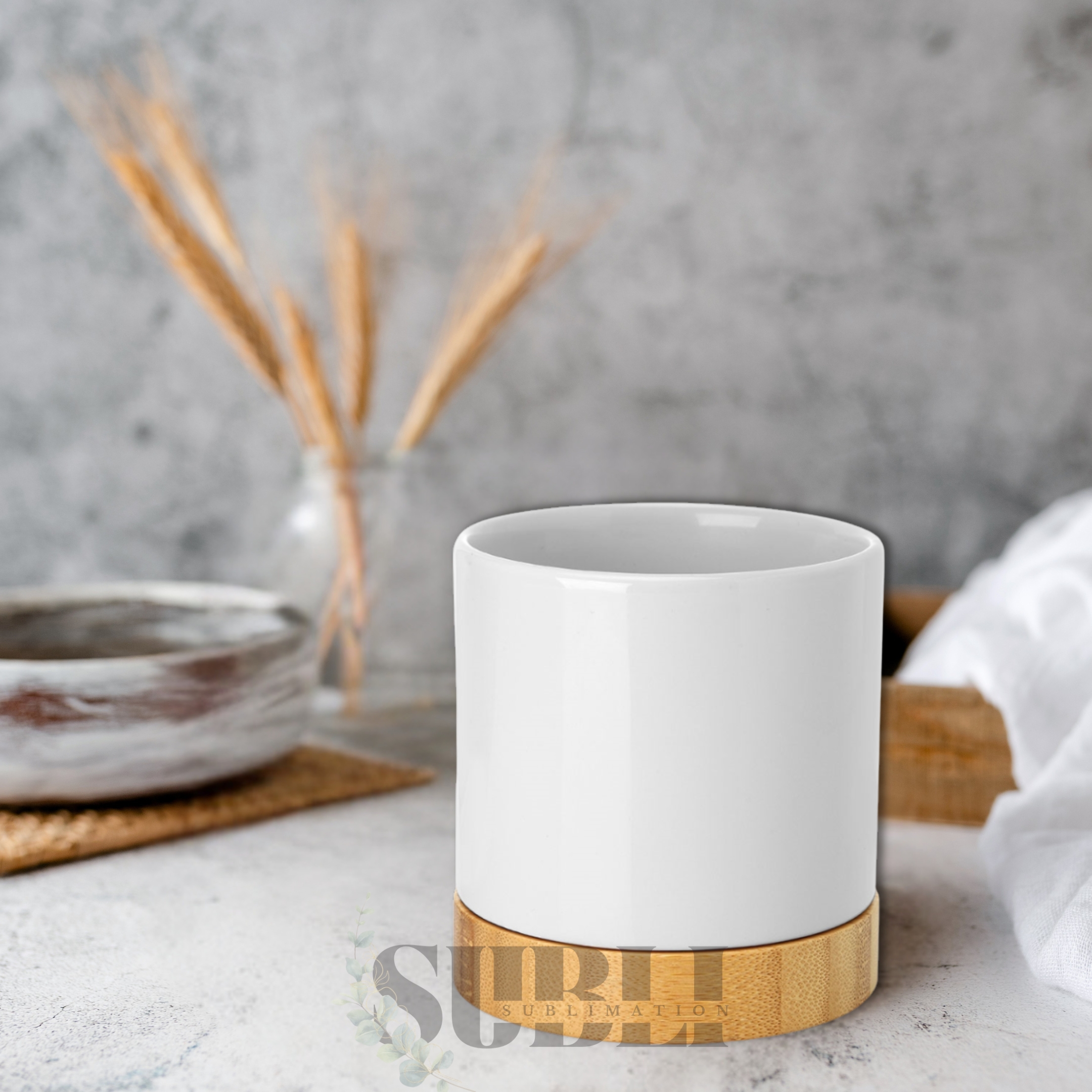Ceramic Flower Pot with Bamboo Tray – Sublimation Ready - Subli Sublimation